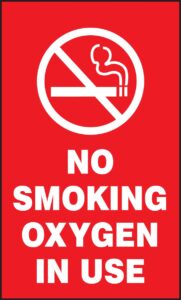 accuform signs mgs136 magnetic vinyl patient care sign, legend "no smoking oxygen in use" with graphic, 5" length x 3" width x 0.034" thickness, white on red