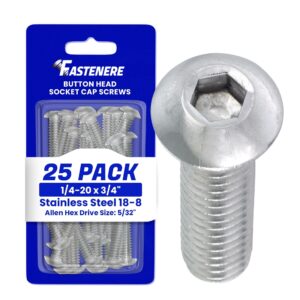 fastenere button head socket cap screws - 1/4-20 x 3/4", 18-8 (25-pcs) stainless steel, fully threaded,fine black oxide finish, corrosion-resistant, machine thread, easy to install w/allen hex drive