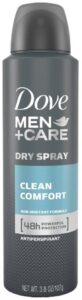 dove men + care dry spray antiperspirant, clean comfort 3.8 oz (pack of 3)