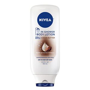 nivea cocoa butter in shower lotion, body lotion for dry skin, 13.5 fl oz bottle