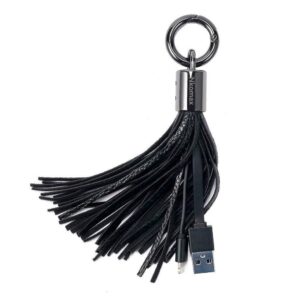 lightning usb leather tassel key chain iphone charger, compatible cable with 7-inch 2.4 amp chargesync cable for iphone, ipad (black)