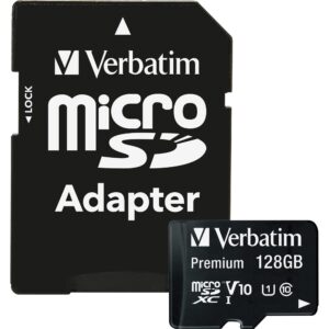 verbatim 128gb premium microsdxc memory card with adapter, uhs-i class 10