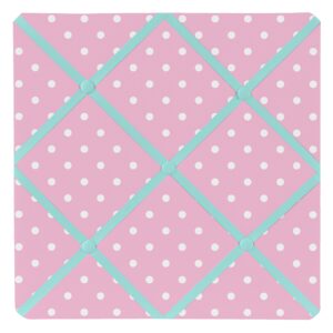 pink polka dot and turquoise skylar fabric memory/memo photo bulletin board