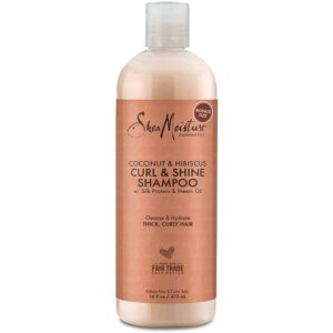 shea moisture curly hair products, coconut & hibiscus curl & shine shampoo, shea butter, coconut oil, vitamin e, sulfate free shampoo, anti frizz, family size, 16 fl oz