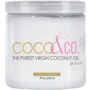 100% raw coconut oil for skin & hair, clean beauty grade, pure and organic extra virgin by coco & co. 8 fl oz (pack of 1)