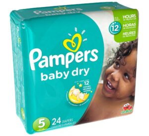 pampers size 5 baby dry diaper, 24 count per pack - 4 per case.