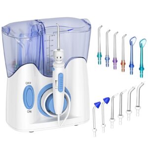 h2ofloss® dental water flosser for teeth cleaning with 13 multifunctional tips&800ml capacity, professional countertop oral irrigator quiet design(hf-9)