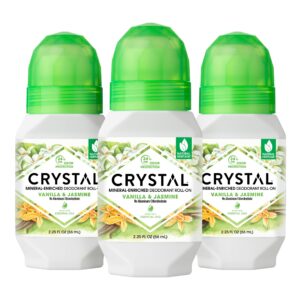 crystal deodorant - mineral roll on vegan deodorant for women and men, vanilla jasmine - 2.25 fl. oz. (pack of 3)