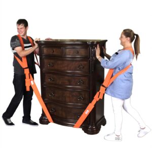 forearm forklift shoulder harness – orig. model - lift and move furniture, appliances, supports up to 800 lb. moving harness set, 2 harnesses and 2 center straps that are ea 9’4” long, 1 pack, orange