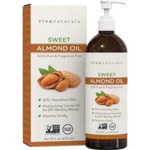 sweet almond oil for skin - body oil, hair moisturizer and relaxing massage and oil, carrier oil for essential oils mixing, non-greasy pure sweet almond oil for hair and skin, 16 fl oz