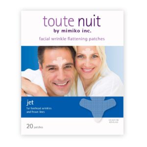 toute nuit facial wrinkle patches, face tape, jet, unisex, extra large frown lines and forehead coverage, 20 patches