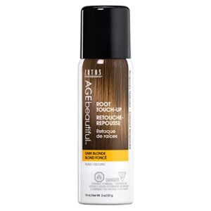 age beautiful root touch up hair color spray | touch-up gray concealer | temporary cover up | adds volume & covers thinning patches | water, sweat, stain resistant | dark blonde | 2 fl oz