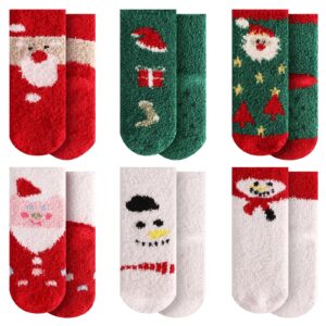 october elf christmas fuzzy socks for kids plush cartoon non slip fluffy cozy slipper winter warm fleece socks pack of 6 (mix 1, us footwear size system, big kid, age range, medium, 2 years, 5 years)