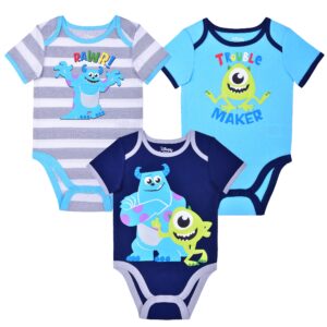 disney baby-boys monsters inc sully bodysuit, blue, 12 months (pack of 3)