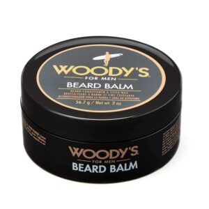 woody's 2-in-1 beard balm, facial hair conditioner and style wax, with coconut oil, panthenol, and natural beeswax, 2 oz