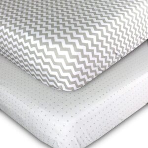 ziggy baby crib sheets, toddler bedding fitted jersey cotton (2 pack) chevron, dot, grey/white