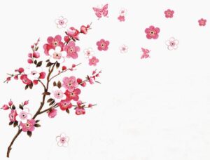 sworna nature series branch pink flowers & butterfly removable vinyl mural wall art decor home stickers decals bedroom/hallway/sitting/living room/kids nursery (29.5’’h x 65’’w, brown & pink,x-l)