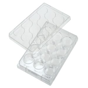 celltreat 229111 12 clear polystyrene well tissue culture plate with lid, sterile, 3.85 cm2 cell growth area, flat bottom, individual pack (pack of 50)