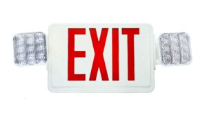 nicor lighting led emergency exit sign with dual adjustable led heads, white with red lettering (ecl1-10-unv-wh-r-2)