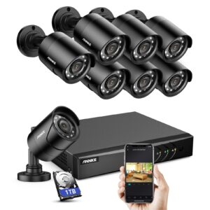 annke 8ch wired security camera system with 1tb hard drive, h.265+ surveillance dvr and 8 x 1080p hd ip66 cctv camera, 100 ft night vision with smart ir, easy remote access, motion detection