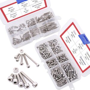 hilitchi 420pcs m2 m3 stainless steel hex socket head cap screws nuts assortment kit with box (304 stainless steel)