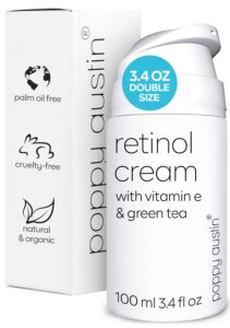 poppy austin retinol cream for face 3.4oz, high-strength retinol night cream - cruelty free wrinkle cream for face - anti aging eye cream retinol for face & body