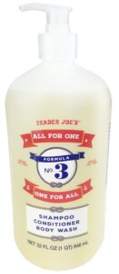 trader joe's formula no.3 "all for one, one for all" shampoo conditioner & body wash 32 fl oz (1 bottle)