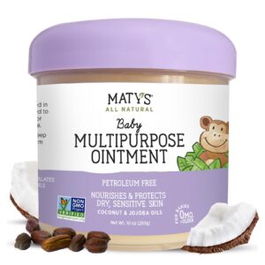 matys multipurpose baby ointment, all over gentle skin protection for newborns & up, soothes dry irritated skin, diaper area, dry scalp, drool irritation, petroleum free, fragrance free, 10 oz tub