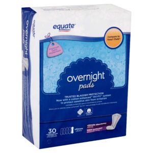 equate overnight ultimate absorbency pads, 30 count