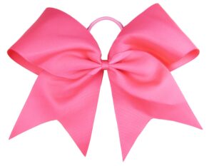 hot pink bows 6" neon pink cheerleading hair bows for girls and women - elastic ponytail holders, cheerleader gifts, softball gifts, breast cancer awareness