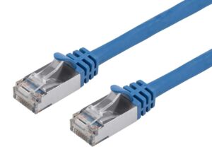 monoprice cat7 ethernet patch cable - flexboot rj45, stranded, 600mhz, s/ftp, cmx, 26awg, 100 feet, blue - entegrade series