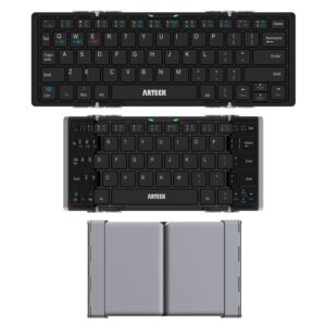 arteck folding bluetooth keyboard, portable mini foldable wireless keyboard for ios ipad 10.2-inch, pro, air, 9.7-inch, mini, android, macos, windows tablets smartphone built in rechargeable battery