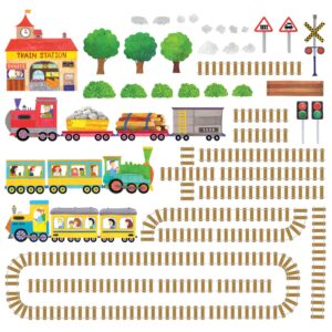 decowall dw-1504 trains and tracks kids wall stickers wall decals peel and stick removable wall stickers for kids nursery bedroom living room d?cor