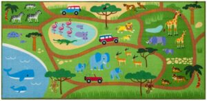 wildkin kids educational play rug for boys and girls, features skid-proof backing and serged borders, play rugs measures 80 x 39 inches with durable nylon material, olive kids (farm land)