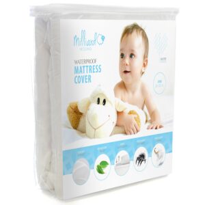 milliard quilted, waterproof crib and toddler mattress topper protector pad, premium fitted cover with extra padding 28x52x6 white