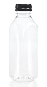 vtm (12) 16 oz. clear food grade square plastic juice bottles with black tamper evident caps 12/pack