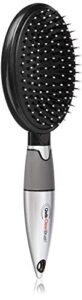 qwik-clean brush - easy clean retractable bristles and detangling oval brush for curly, straight and thick hair - wet and dry hair - black