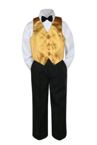 4pc baby toddler kid boys gold vest black pants bow tie suits set (7)