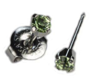 silver mini 3mm green august birthstone ear piercing earrings hypoallergenic studex system 75