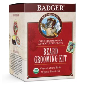 badger beard grooming kit, beard oil & beard balm, babassu & jojoba, certified organic, facial hair leave-in conditioner