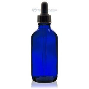 4 oz (120 ml) blue boston round glass bottle w/dropper - pack of 6