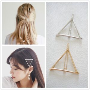 minimalist geometric triangle hair clip, dainty hollow metal hairpin clamps accessories barrettes bobby pin ponytail holder statement (gold and silver)