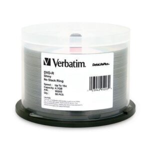 verbatim dvd-r, 16x, 4.7gb, spindle, 50/pk, silver (95203)