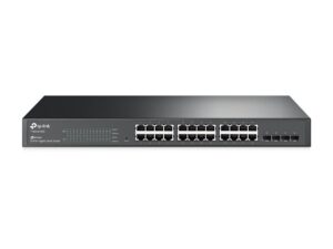 tp-link 24 port gigabit switch | smart managed switch w/ 4 sfp slots | rackmount | limited lifetime protection | support l2/l3/l4 qos, igmp and link aggregation | ipv6 and static routing (t1600g-28ts)