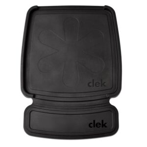 clek mat-thingy car seat protector featuring latch-compatible design with anti-spill and compression damage protection, black