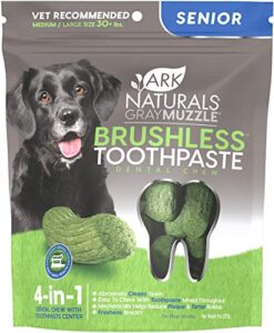 ark naturals gray muzzle brushless toothpaste, senior dog dental chews for large breeds, vet recommended for plaque, bacteria & tartar control, 1 pack