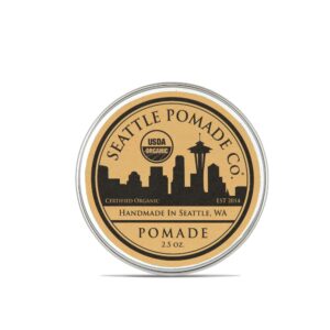 seattle pomade co. usda certified organic pomade. medium hold & high shine, hair styling formula for straight, thick and curly hair. non gmo