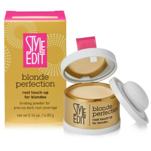 root touch up powder by style edit | temporary hair color for light blonde, dark roots, highlights, and grays | mineral infused concealer for thinning hair and hairline | 0.14 oz.