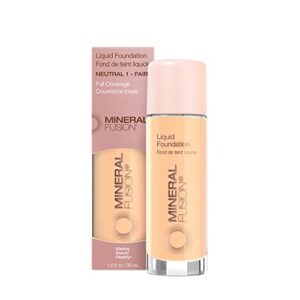 mineral fusion full coverage foundation, liquid foundation - neutral 1- fair complexion w/neutral undertones, lightweight matte finish, up to 12 hr hydration, hypoallergenic & vegan, 1 fl. oz