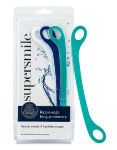 supersmile ripple edge tongue cleaner, ergonomic reusable tongue scraper, 3 count